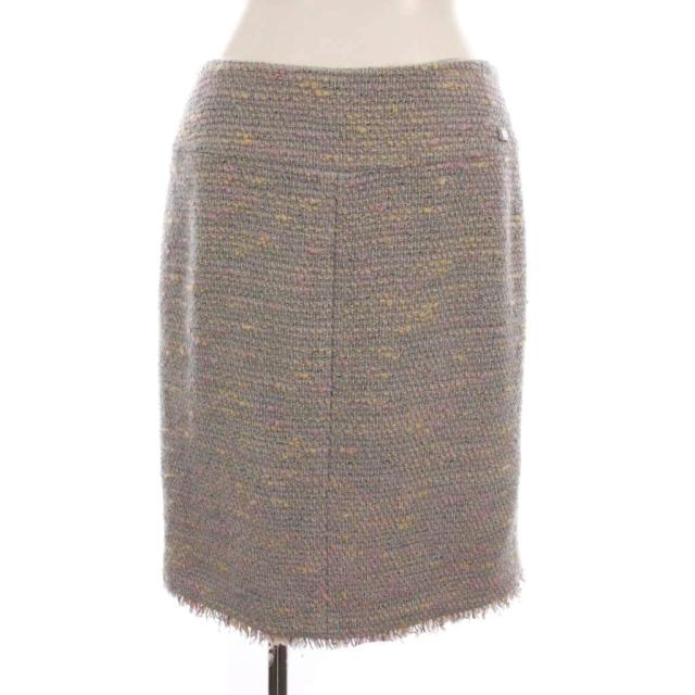 【中古】シャネル CHANEL ツイードスカート ひざ丈 ウール 38 グレー ピンク ベージュ P24556V15043 /YM ■BM