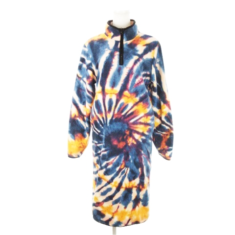 【中古】ステューシー ワンピース フリース ミモレ ロング 長袖 スタンドカラー ハーフジップ タイダイ 総柄 S 黄