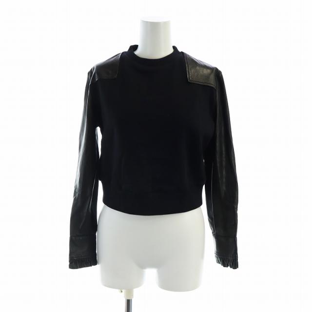 【中古】ジバンシィ GIVENCHY スウェット トレーナー 羊革 ラムレザー 切替 ジップアップ 長袖 イタリア製 裏起毛