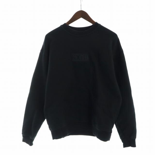 【中古】キス kxth スウェット トレーナー ロゴ 刺繍 長袖 裏毛 クルーネック XS 黒 ブラック KHM030147