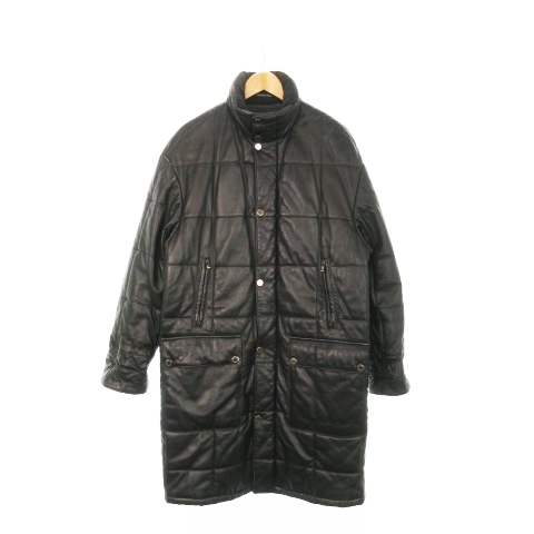 【中古】パルジレリ Pal Zileri レザーコート 中綿 本革 ロング丈 黒 ブラック /AH1 ■GY01 メンズ