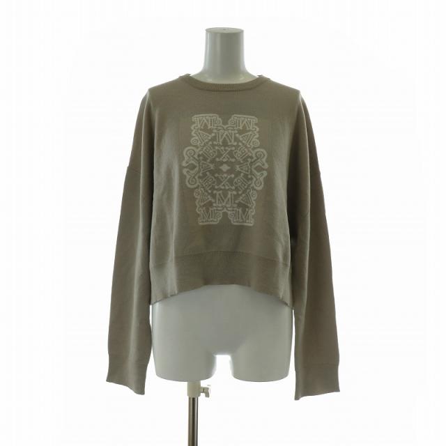 【中古】マックスマーラ MAX MARA 白タグ Gram ロゴ ニット クロップド セーター ウール 長袖 クルーネック ベージュ