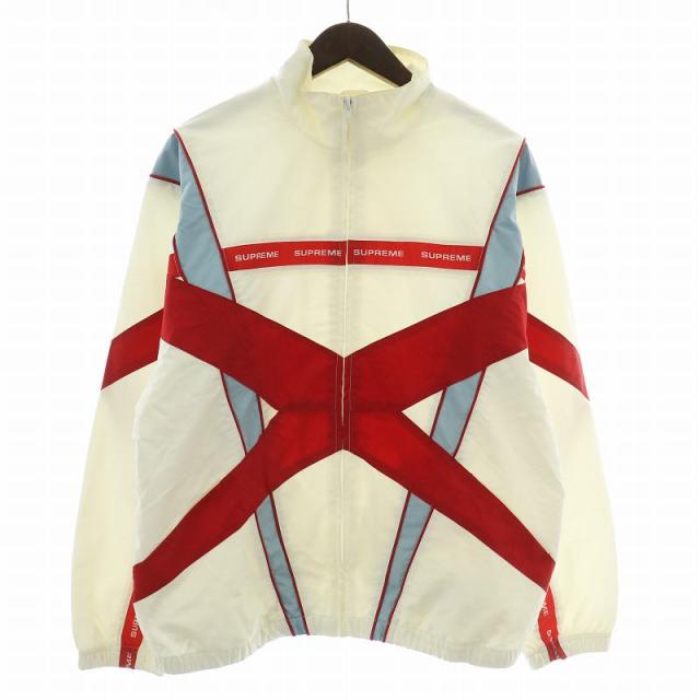 【中古】SUPREME 21SS Cross Paneled Track Jacket クロスパネル トラックジャケット ブルゾン ナイロン ロゴ S 白