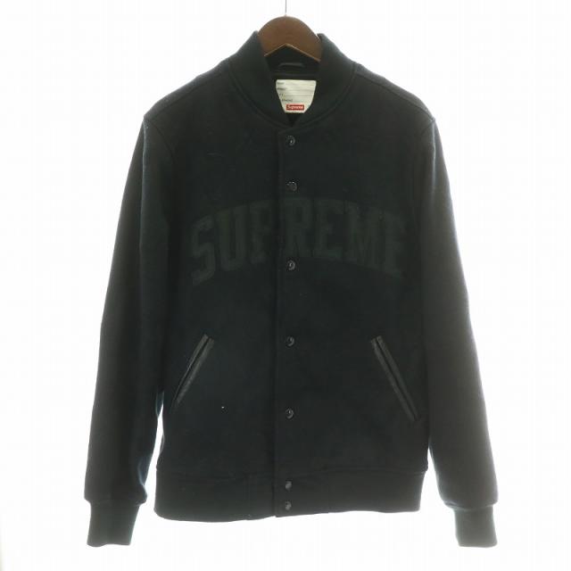 【中古】シュプリーム 15AW harlequin wool jacket スタジャン スタジアムジャンパー ブルゾン ウール ロゴ M 黒