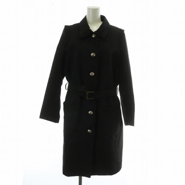 【中古】Salvatore Ferragamo ステンカラーコート アウター ガンチーニ シルバーボタン ミドル ベルト付き 48 XL 黒