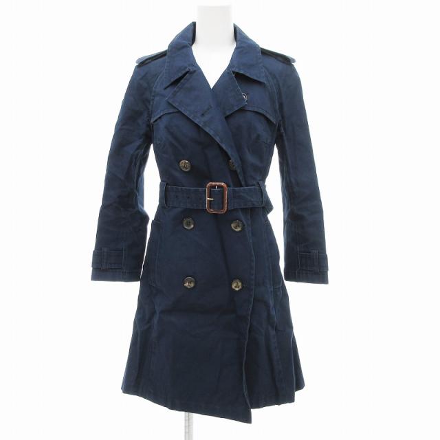 【中古】セリーヌ CELINE トレンチコート ジャケット ミドル丈 ガンパッチ マカダムチェーン柄 38 紺 ネイビー /JS