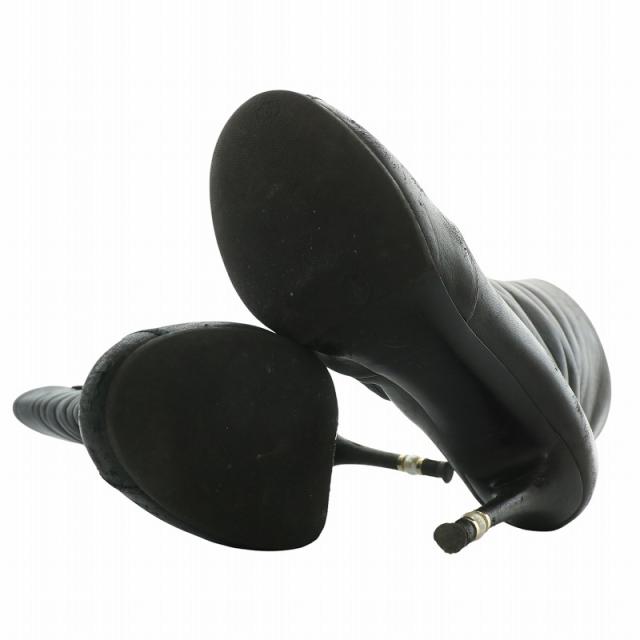 【中古】シャネル CHANEL ショートブーツ レザー ラウンドトゥ ハイヒール パール ココマーク 35.5 22.5cm 黒