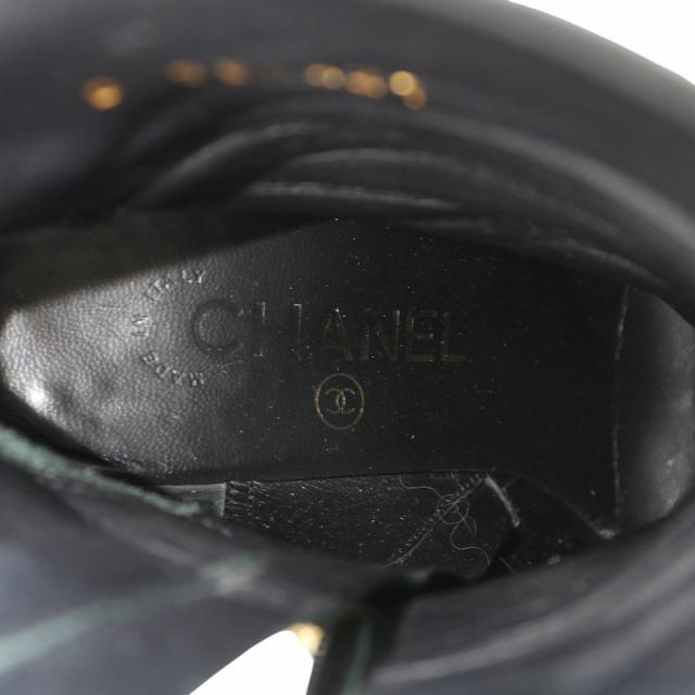 【中古】シャネル CHANEL ショートブーツ レザー ラウンドトゥ ハイヒール パール ココマーク 35.5 22.5cm 黒