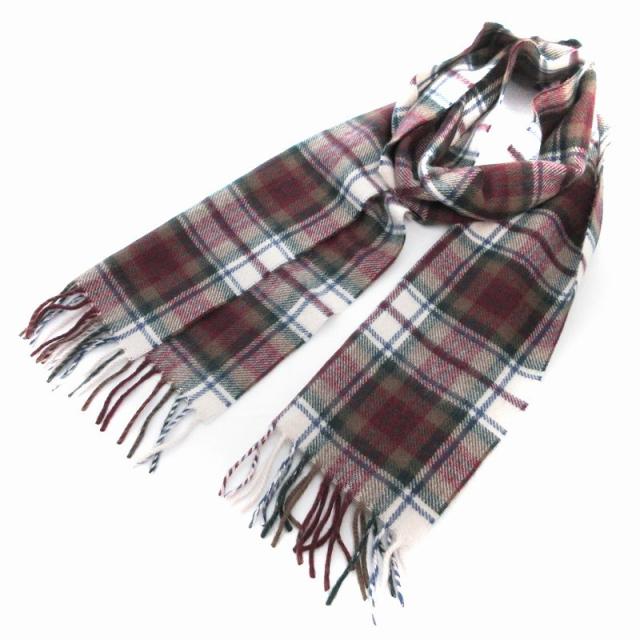 【中古】未使用品 ジョシュアエリス Joshua Ellis タグ付き マフラー フリンジ チェック柄 カシミヤ マルチカラー