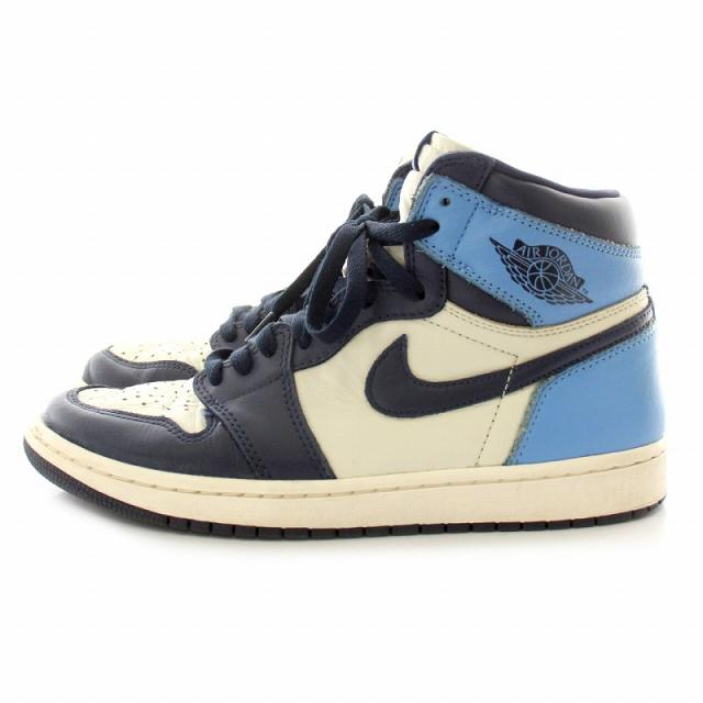 【中古】ナイキ エアジョーダン1 レトロ オブシディアン ハイカット スニーカー 26.5 青 ブルー 白 ホワイト