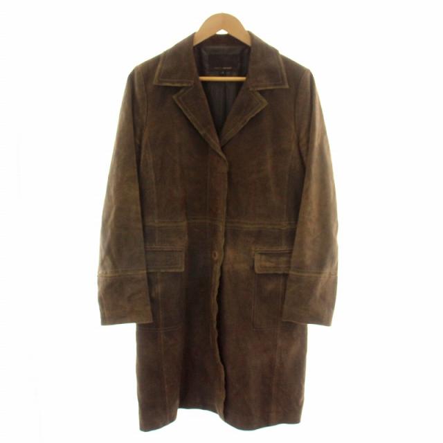 【中古】ノースビーチ レザーコート ロング テーラード ゴートレザー ラムレザー 皮革 総裏地 1 茶 ブラウン