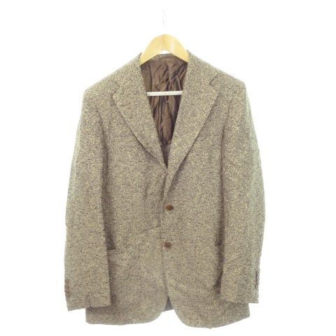 【中古】サルトリオ SARTORIO テーラードジャケット ツイード リネン 麻 シルク混 絹 背抜き ダブルベンツ 44 S 茶