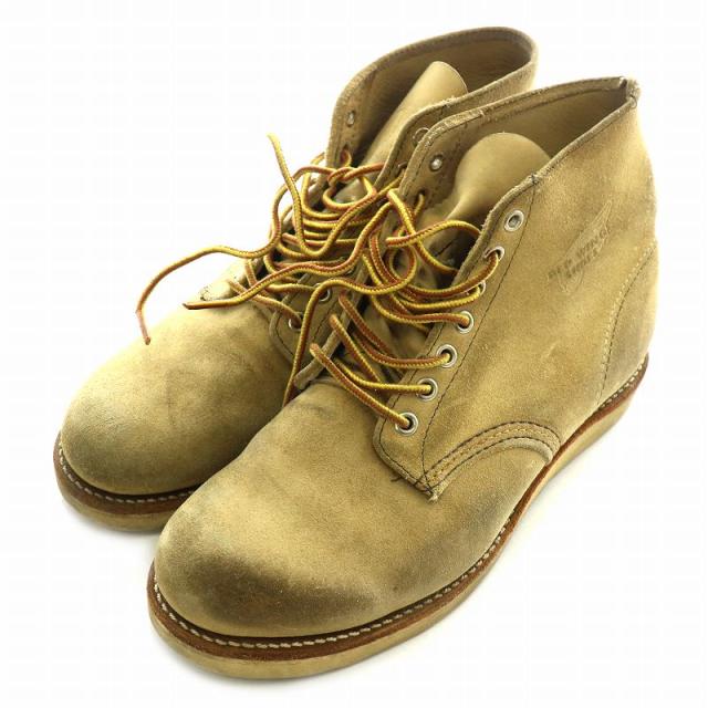 【中古】レッドウィング REDWING 8167 刺繍羽タグ レースアップブーツ プレーントゥ スエードレザー 41 25.5 ベージュ
