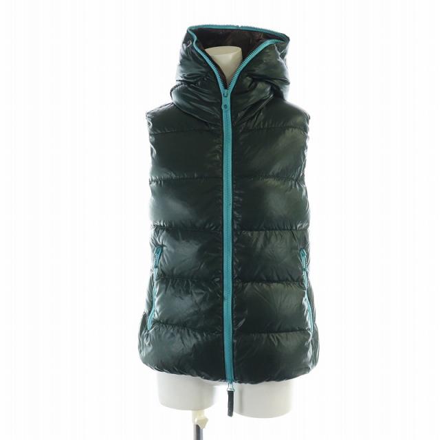 【中古】デュベティカ DUVETICA フェベ FEBE ダウンベスト ジップアップ フルジップ フード ロゴ 38 S 緑 グリーン