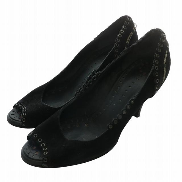【中古】シャネル CHANEL パンプス スエード オープントゥ ハイヒール パンチング 36 23cm 黒 ブラック