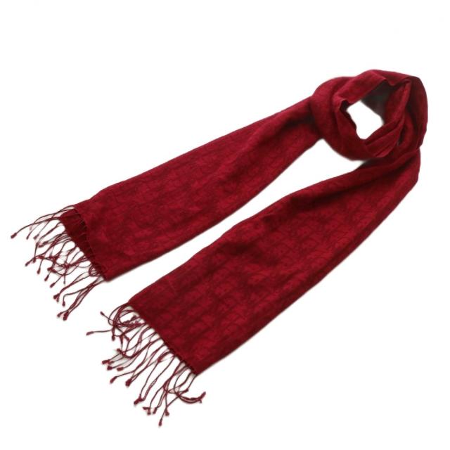 【中古】クリスチャンディオール Christian Dior トロッター マフラー ストール カシミヤ シルク混 総柄 フリンジ 赤