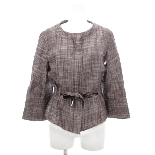 【中古】セリーヌ CELINE ジャケット ジップアップブルゾン マカダムファスナー プリント シルク リネン混 36 茶