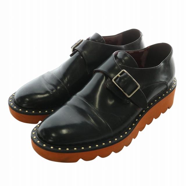 【中古】STELLA McCARTNEY ローファー ドレスシューズ レザー 厚底 シャークソール スタッズ 38 24.5cm 黒 392330