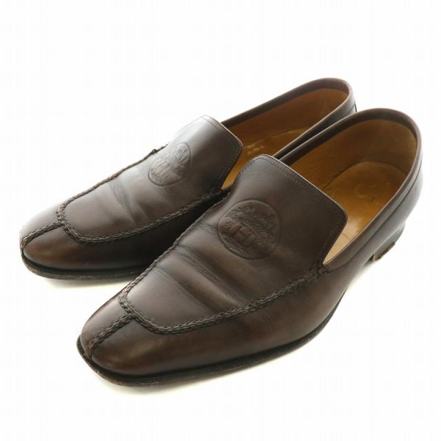 【中古】エルメス HERMES ビジネスシューズ ドレスシューズ レザー スクエアトゥ ロゴ 39 25.5cm 茶色 ブラウン