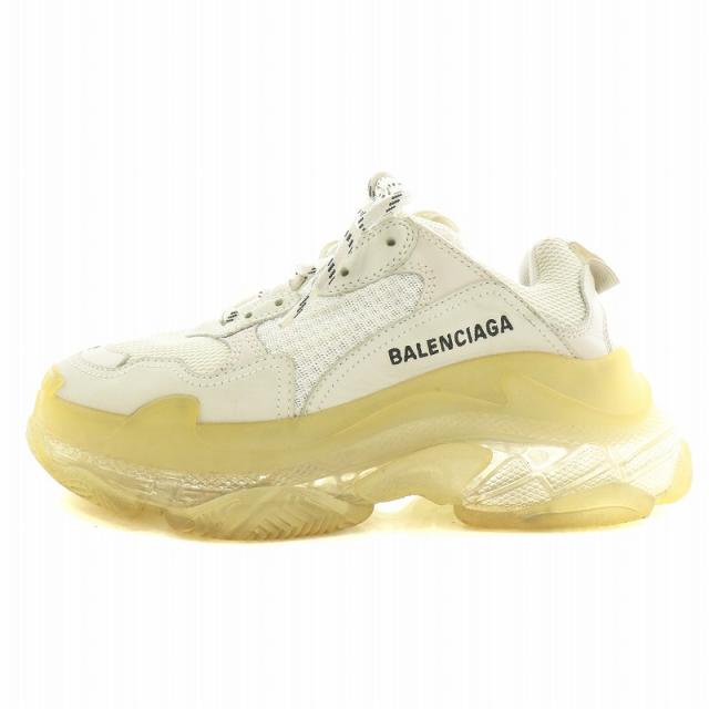【中古】バレンシアガ BALENCIAGA Triple S スニーカー レザー メッシュ ローカット 厚底 ロゴ 刺繍 37 24.5cm 白