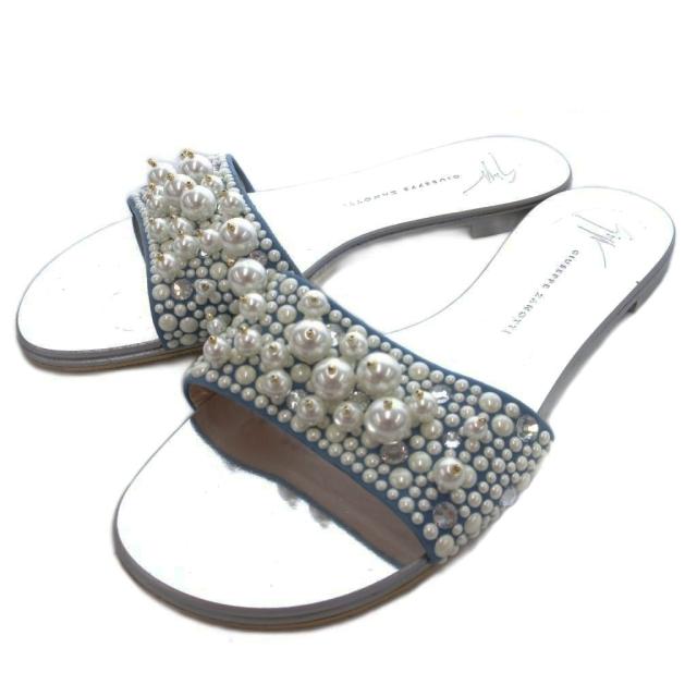 【中古】ジュゼッペザノッティ GIUSEPPE ZANOTTI コンフォート サンダル フェイクパール ビジュー 36 シルバー色