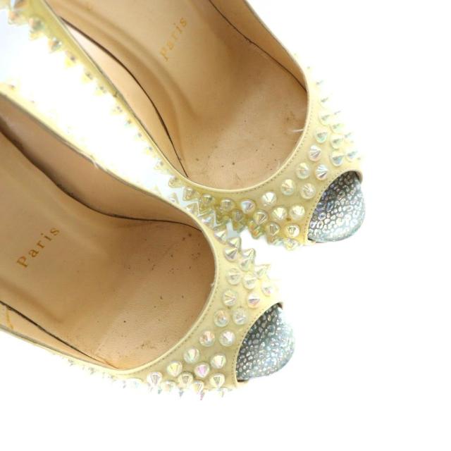 【中古】クリスチャンルブタン Christian louboutin パンプス オープントゥ ロゴ ピンヒール スタッズ 35.5 22.5cm