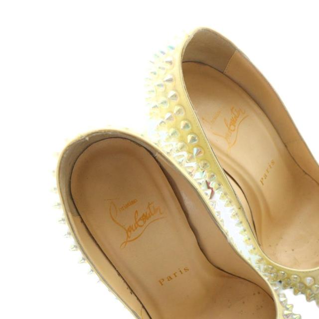 【中古】クリスチャンルブタン Christian louboutin パンプス オープントゥ ロゴ ピンヒール スタッズ 35.5 22.5cm