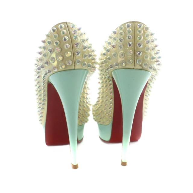 【中古】クリスチャンルブタン Christian louboutin パンプス オープントゥ ロゴ ピンヒール スタッズ 35.5 22.5cm