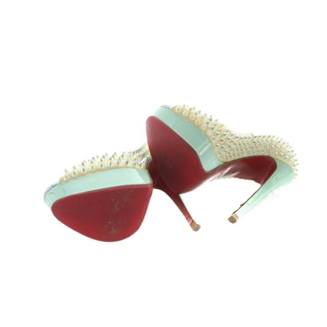 【中古】クリスチャンルブタン Christian louboutin パンプス オープントゥ ロゴ ピンヒール スタッズ 35.5 22.5cm