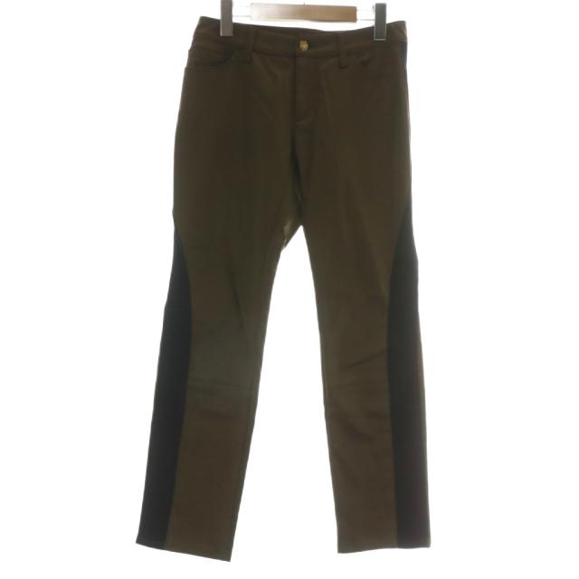 【中古】ルイヴィトン LOUIS VUITTON ロングパンツ ボトムス ストレート ジップフライ ロゴ 36 カーキ 黒 ブラック