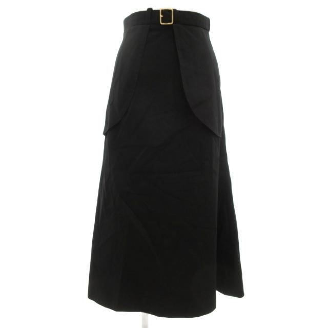 【中古】未使用品 パトゥ PATOU タグ付 23SS ポケットデザイン ベルト付き コットンツイル フレアロングスカート 34