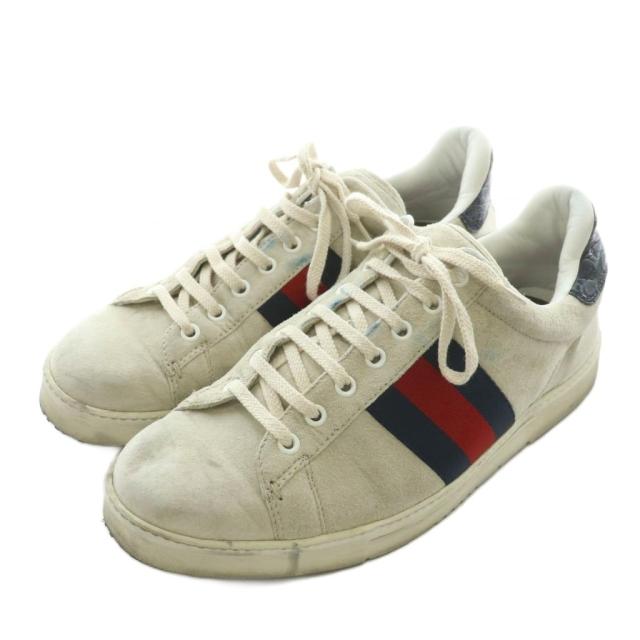 【中古】グッチ GUCCI スニーカー スエード レザー ローカット シェリーライン 41 26cm 白 ホワイト 125375 中古】グッチ GUCCI スニーカー スエード レザー ローカット シェリー
