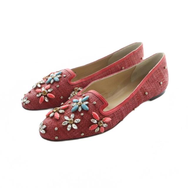 【中古】ドルチェ&ガッバーナ ドルガバ DOLCE&GABBANA フラットパンプス ビジュー ラウンドトゥ ロゴ ストーン