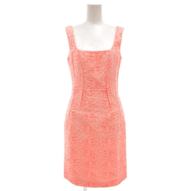 【中古】クリスチャンディオール ワンピース ジャンスカ ジャンパースカート ノースリーブ タック 38 オレンジ 白