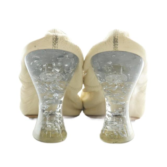 【中古】ボッテガヴェネタ BOTTEGA VENETA パンプス レザー スクエアトゥ クリアヒール 37 23.5cm アイボリー