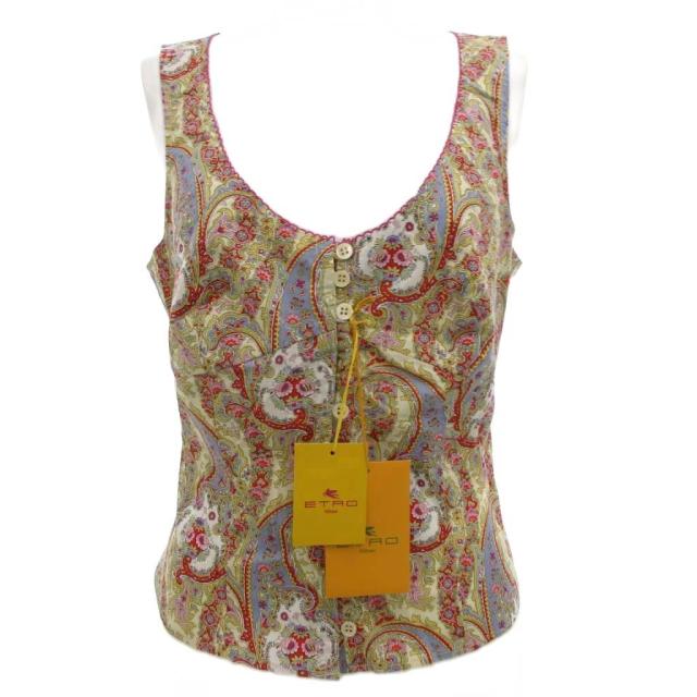 【中古】未使用品 エトロ ETRO タグ付き ブラウス カットソーノースリーブ ペイズリー柄 40 マルチカラー ■GY19