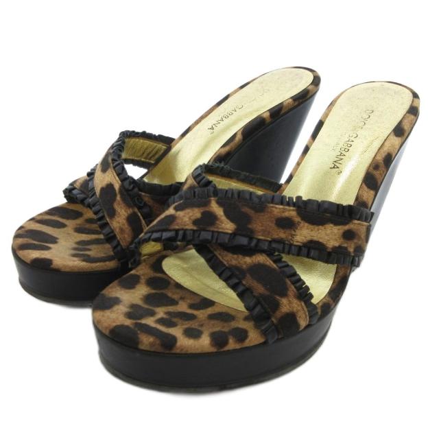 【中古】ドルチェ&ガッバーナ サンダル ウェッジソール レオパード ヒョウ柄 茶 ブラウン /BS ■GY19 レディース