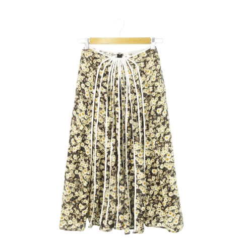 【中古】ステラマッカートニー フレアスカート ミモレ ロング シルク バイアステープ 花柄 総柄 34 XS 黒