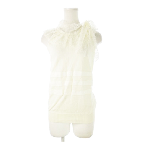 【中古】レッド ヴァレンティノ RED VALENTINO ノースリーブカットソー ニット レース サイドリボン ボーダー XL 白