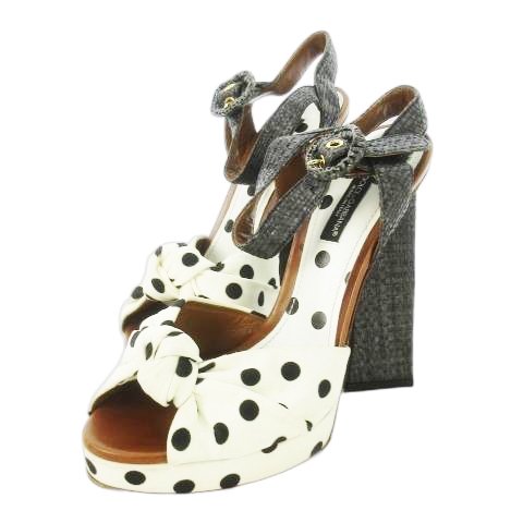 【中古】ドルチェ&ガッバーナ ドルガバ DOLCE&GABBANA ハイヒールサンダル アンクルストラップ ドット 35 白