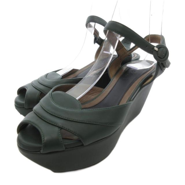 【中古】マルニ MARNI ストラップサンダル ウェッジソール 厚底 レザー 36 緑 グリーン /JS ■GY19 レディース