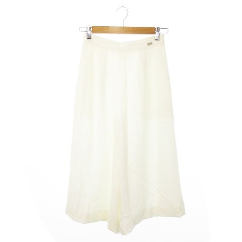 【中古】フォクシー FOXEY ガウチョパンツ ワイドパンツ ワンタック リネンライク ロゴプレート 38 S 白 ホワイト