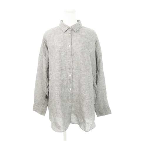 【中古】スピック&スパン Spick&Span 80リネンカシュクールビッグシャツ 長袖 麻 千鳥格子 チェック 総柄 グレー 黒