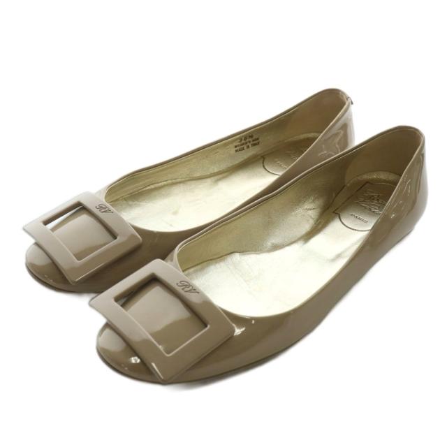 【中古】ロジェヴィヴィエ ROGER VIVIER パンプス エナメル フラット スクエアバックル ロゴ 36.5 23.5cm 茶色