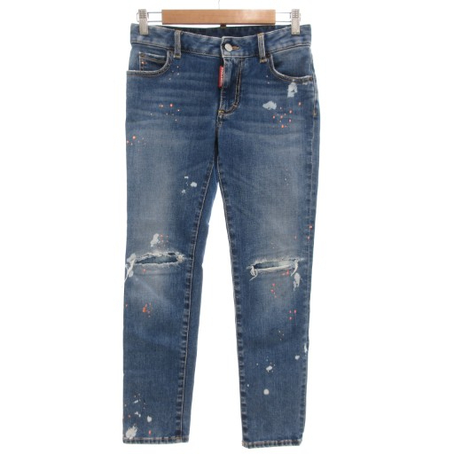 【中古】ディースクエアード DSQUARED2 23SS デニムパンツ ジーンズ ストレッチ 34 インディゴブルー ダメージ加工