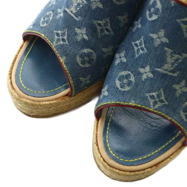 【中古】LOUIS VUITTON サンダル デニム エスパドリーユ ウェッジソール モノグラム 38 24.5cm インディゴ ベージュ
