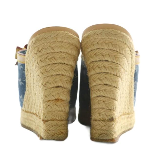 【中古】LOUIS VUITTON サンダル デニム エスパドリーユ ウェッジソール モノグラム 38 24.5cm インディゴ ベージュ