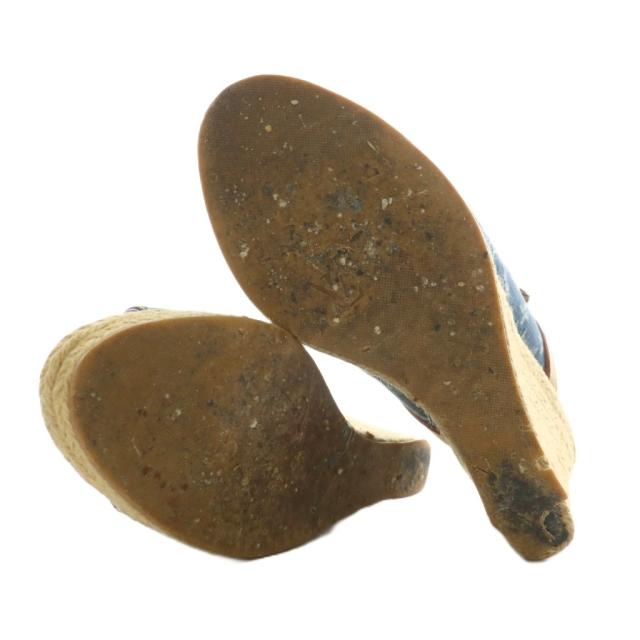 【中古】LOUIS VUITTON サンダル デニム エスパドリーユ ウェッジソール モノグラム 38 24.5cm インディゴ ベージュ