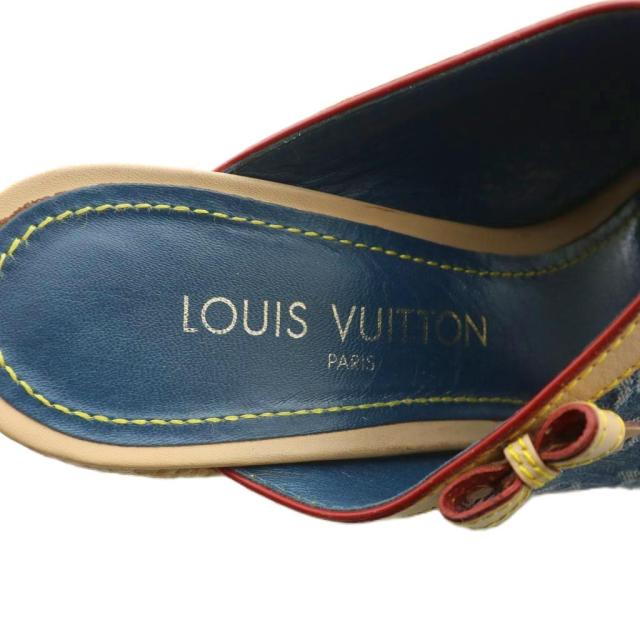 【中古】LOUIS VUITTON サンダル デニム エスパドリーユ ウェッジソール モノグラム 38 24.5cm インディゴ ベージュ