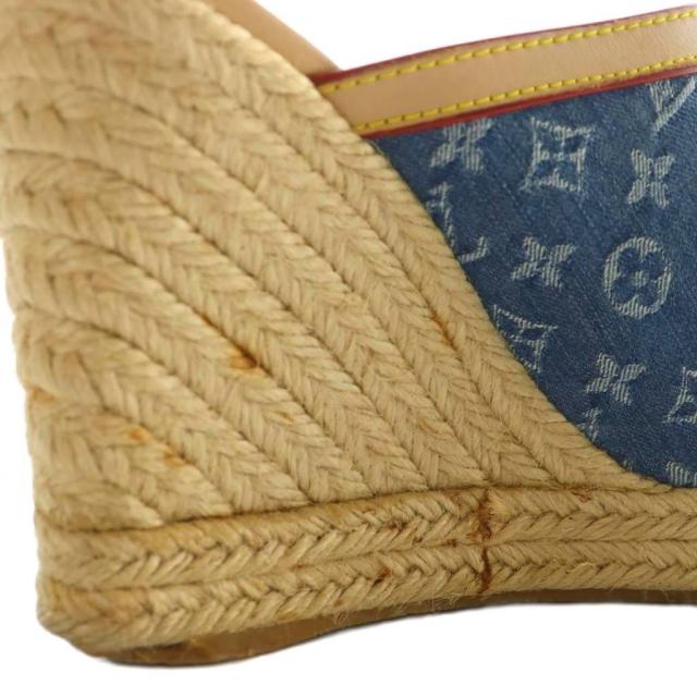【中古】LOUIS VUITTON サンダル デニム エスパドリーユ ウェッジソール モノグラム 38 24.5cm インディゴ ベージュ